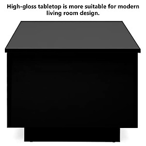 High Gloss Lift Top Table with Led Lights, Led Coffee Table with Storage Shelf and Hidden Compartment for Home Living Room Reception Room Office, Black