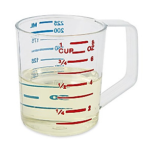 Rubbermaid Commercial Products Bouncer Clear Measuring Cup, 1-Cup, Clear, Strong Food Grade, for use with -40-degree F to 212-degree F, Easy Read for Liquid/Dry Ingredients while Cooking