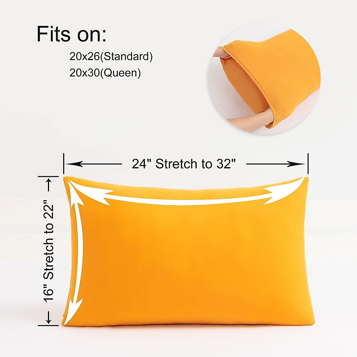 2-Pack Stretch Pillow Cases - Jersey Knit & Envelope Closure Pillowcases with Ultra Soft T-Shirt Like Polyester Blend - Suitable for Queen or Standard Size Set of 2, Yellow