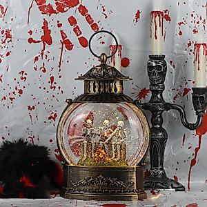 DRomance Halloween Skeleton Snow Globe Lantern with 6H Timer Battery Operated USB Powered Lighted Water Glitters Bronze Canteen Shaped Snow Globe Halloween Decoration Children Gift(6 x 3.2 x 11 Inch)