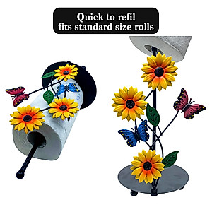 Sunflower Kitchen Paper Towel Holder with Sunflower and Butterfly, Black Metal Farmhouse Countertop Yellow Kitchen Decor Accessories