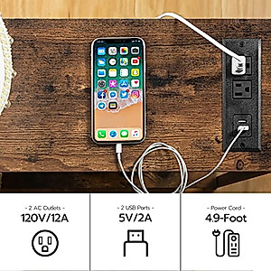 HOOBRO Console Table with Charging Station, 47.2” Narrow Entryway Table with Power Outlets and USB Ports, Skinny Sofa Table, Behind Couch Table, for Entryway, Hallway, Foyer, Rustic Brown BF201XG01