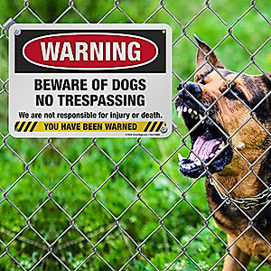 SmartSign 7 x 10 inch “Warning - Beware Of Dogs, No Trespassing, Not Responsible For Injury Or Death” Metal Sign, 40 mil Laminated Rustproof Aluminum, Multicolor