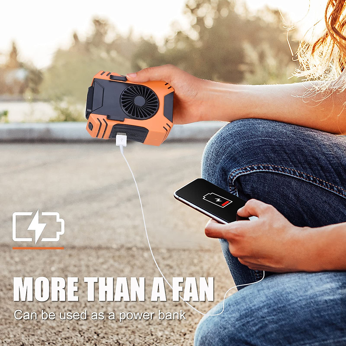 Cadrim Waist Fan, Portable Personal Fan, USB Mini Necklace Fan, Rechargeable Battery Operated Fan, 8000RPM Strong Airflow for Outdoor Camping with LED SOS Function