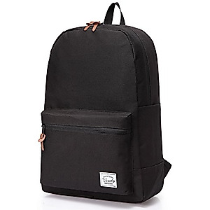 VASCHY School backpack, Lightweight Casual Classic Water-resistant School Rucksack Travel Backpack 15 inch Laptop Black