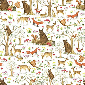 Colors of Rainbow Flat Sheet Wrapping Paper Featuring Enchanted Fairytale Forest with Animal Friends Squirrels Foxes Rabbits And Bears Gift Wrap (Fairytale Forest)