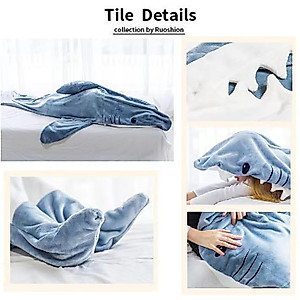 Sharks Blankets Hoodie for Adult, Sharks Blankets Super Soft Cozy Hoodie, Cute Cartoon Animals One-Piece Blanket, Wearable Sharks Blankets Hoodie Sleeping Bag, Ideal Sharks Blankets Gifts(Blue,XXL)