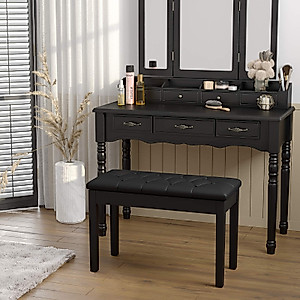 SONGMICS Duet Piano Bench with Padded Cushion and Storage Compartment for Music Books, Tufted Wooden Seat, Black ULPB074B01