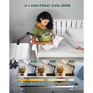 Toolour 5X&10X Magnifying Glass Light with Stand Table Clamp Lighted Magnifier Lamp for Close Work, Crafting, Model, Sewing, Jewelry, Soldering, Reading, HD Magnification for Details & Helping Hand