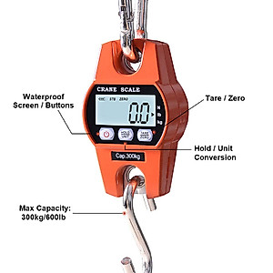 Fuzion Hanging Scale 660LB, Heavy Duty Crane Scale with Aluminum Body, Stainless Steel Hook, Large Display, Digital Hanging Scales for Farms, Hunting and Fishing