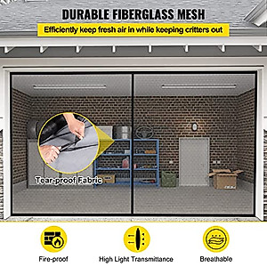 VEVOR Garage Door Screen, 18 x 7 ft for 2 Cars, 5.8 lbs Heavy-Duty Fiberglass Mesh for Quick Entry with Self Sealing Magnet and Weighted Bottom, Kids/Pets Friendly, Easy to Install and Retractable