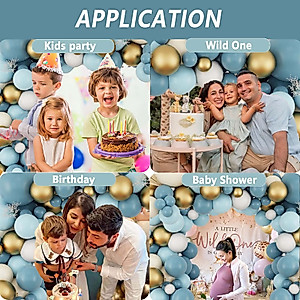 Dusty Baby Blue Balloons Balloon Arch Garland Kit,Sand White Metallic Gold Dusty Slate Fog Baby Blue Balloons for Boy Baby Shower Bridal Shower Birthday Party Decorations for Boy Men