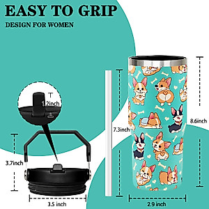 Corgi Gifts Corgi Tumbler with Handle and Straw, Stainless Steel Vacuum Insulated Flip Straw 30 oz Corgi Tumbler, Spill Proof Coffee Travel Mug Corgi Gifts for Corgi Lovers
