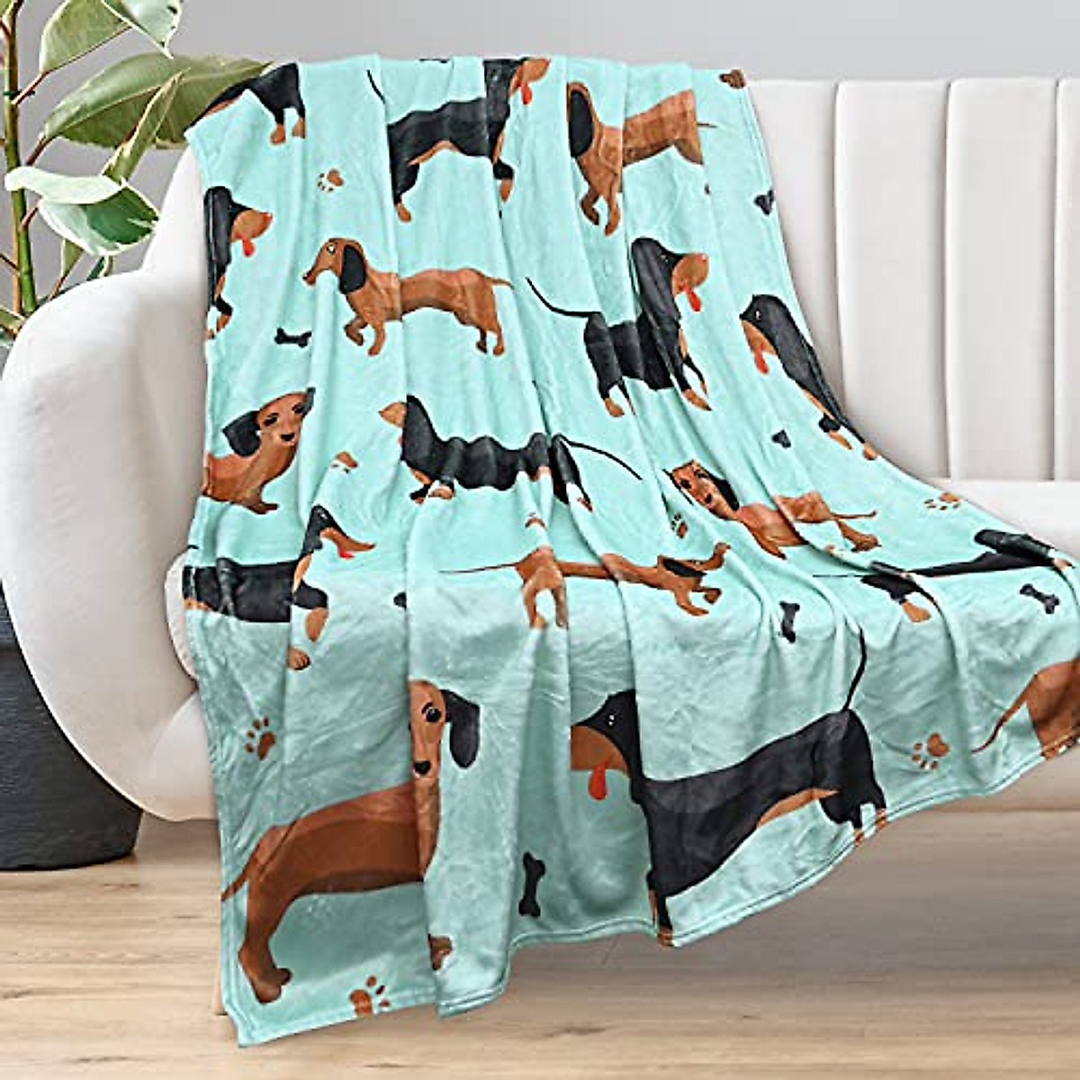 RosieLily Dachshund Blanket Dachshund Throw Blanket Dog Throw Blankets Fleece Dog Blanket for Couch Kids Dog Print Blanket for Adults Kids Warm Fuzzy Throw Blanket for Couch,Sofa,Bedroom(50Wx60L)
