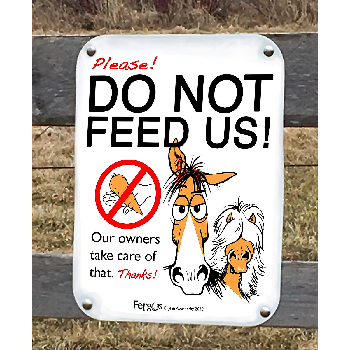 FERGUS The Horse Barn Stall Fence Sign, Do Not Feed Horses 