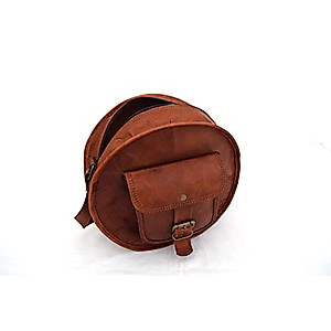 Vintage Leather Crossbody Bag Women/Teen Girls Satchel Handbag Round Messenger Sling Bags, 10 Inch Small