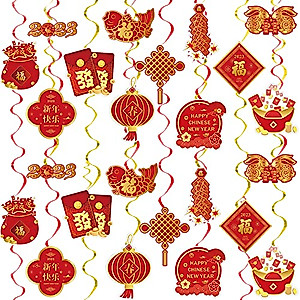 48 PCS Chinese New Year Decorations Hanging Swirls - Chinese New Year Party Hanging Decor - 2023 Festival of Rabbit Year Spring Festivals Supplies, Chinese New Party Decorations