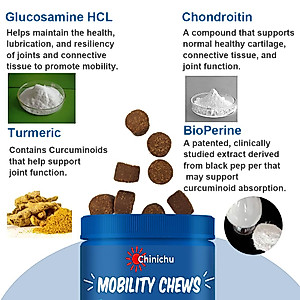 Chinichu Mobility Bites Dog Joint Supplement - Hip and Joint Chews for Dogs - Pet Products with Glucosamine, Chondroitin, & MSM + Vitamins C and E for Dog Joint Relief - Duck Flavor – 120 Count