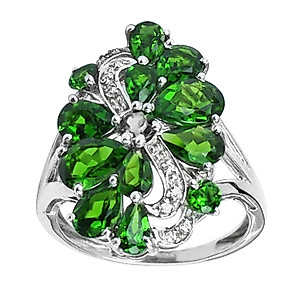 CARILLON Cluster Style 4.39 Ctw Chrome Diopside 925 Sterling Silver Women Christmas Ring (Sterling Silver, 10.5)