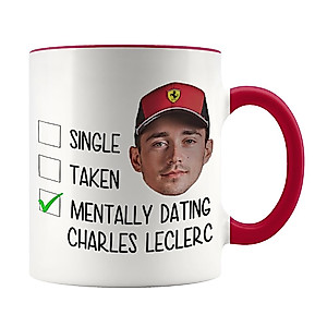 YOLANDEEUROKOK Single Taken Mentally Dating Charles Leclerc Mug, Funny Gift For Charles Leclerc Fan, F1 Fan Mug Gift, 11 Oz Novelty Coffee Mug/Cup, Red