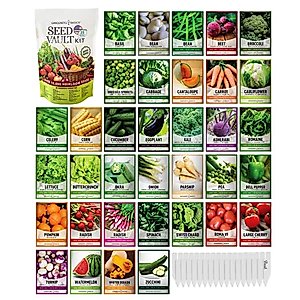 Survival Vegetable Seeds Garden Kit Over 16,000 Seeds Non-GMO and Heirloom, Great for Emergency Bugout Survival Gear 35 Varieties Seeds for Planting Vegetables 35 Plant Markers Gardeners Basics