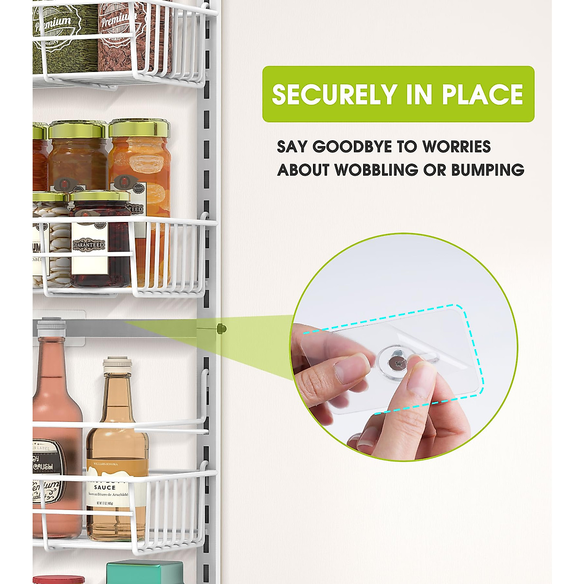 Mefirt Over The Door Pantry Organizer, Wall Mount Spice Rack, Pantry Hanging Storage and Organization, 6 Adjustable Baskets Heavy-Duty Metal for Home & Kitchen, Back of Door Seasoning Rack - White