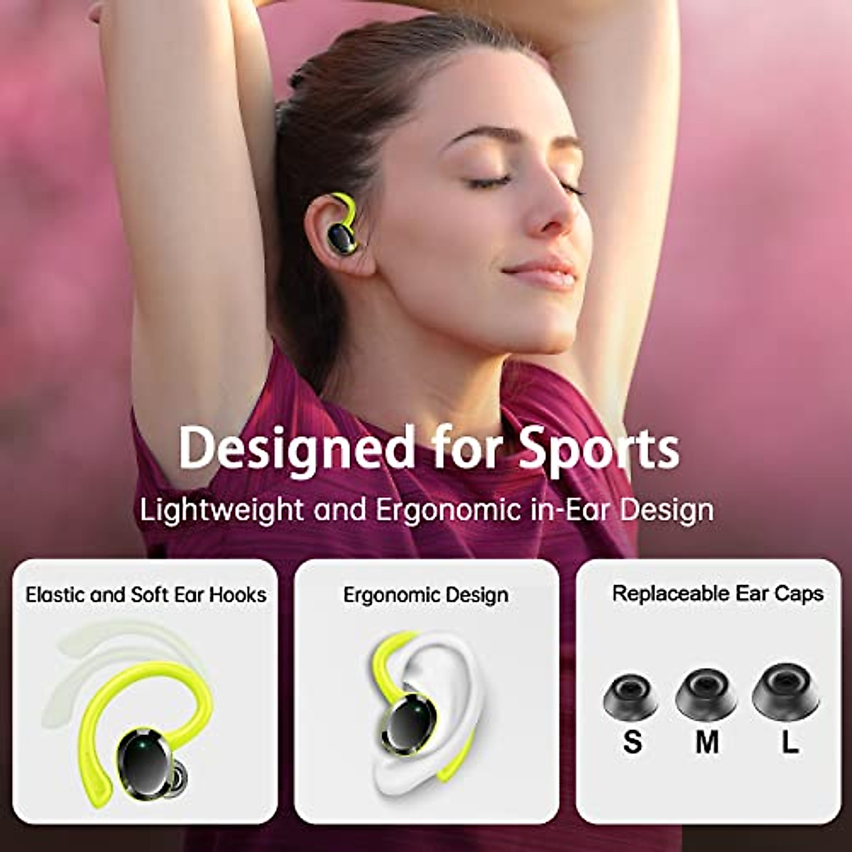 Wireless Earbuds Bluetooth Headphones, Bluetooth 5.3 Earbuds with Immersive HiFi Stereo, 2023 New 48Hrs Wireless Ear Buds Over Ear, ENC Mic, Comfortable Sport Earhooks, IP7 Waterproof in Ear Earphones