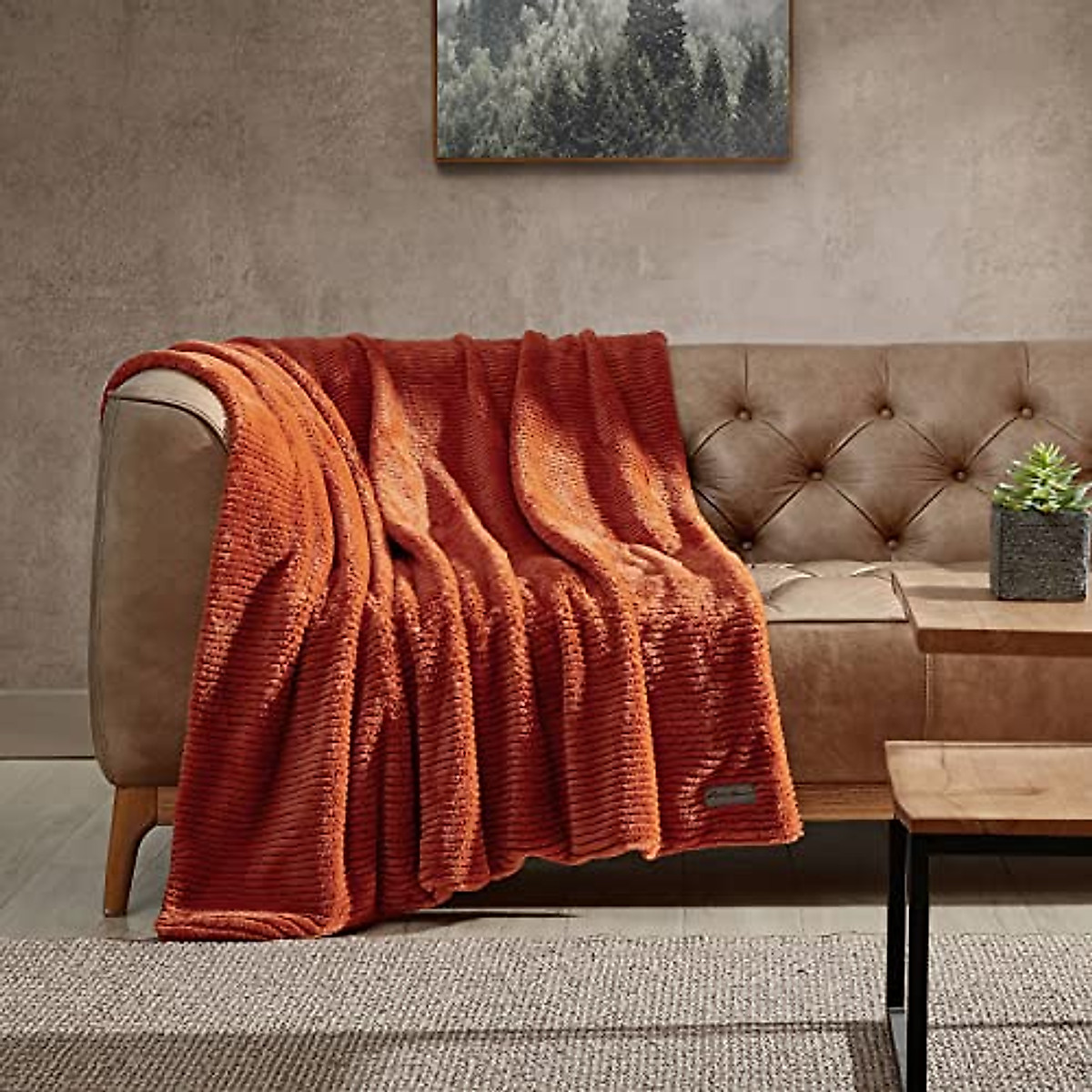Eddie Bauer- Throw Blanket, Ultra Soft Plush Home Décor, All Season Bedding (Textured Solid Orange, 50 x 60)