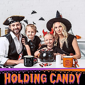 Roshtia 2 Pcs Halloween Mini Coffee Mug with Wood Bead Ornaments Fall Tiered Tray Decoration Witch Ceramic Mini Coffee Cups Halloween Table Centerpieces with Orange Bow for Housewarming Gift