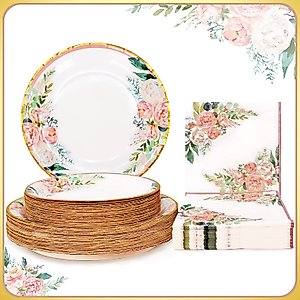 Boosolo Floral Party Supplies Paper Plates and Napkins Sets for 50 Guest-Include Floral Party Disposable Paper Dinner Plates,Napkin for Baby or Bridal Shower,Birthday,Wedding,Tean Party Supplies
