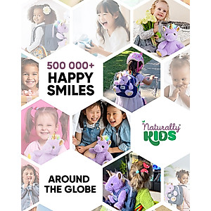 Naturally KIDS Small Unicorn Backpack - 3 - 4 Year Old Girl Gifts - Toddler Backpack for Girl Boy w Stuffed Animal - Toys for 3 Year Old Girls - w Pockets & Reflective Logo - Backpack w Purple Unicorn