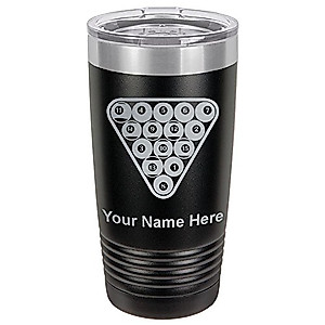LaserGram 20oz Vacuum Insulated Tumbler Mug, Billiard Balls, Personalized Engraving Included (Black)