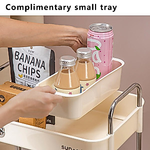 3 Tier Rolling Utility Cart, Heavy Duty Storage Carts with Plastic Storage Basket & Lockable Wheels, Mobile Shelving Unit Organizer Trolley for Bathroom Laundry Bedroom Office Kitchen