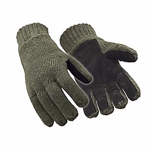 RefrigiWear Thinsulate Insulated Fleece Lined 100% Ragg Wool Leather Palm Gloves (Green, X-Large)
