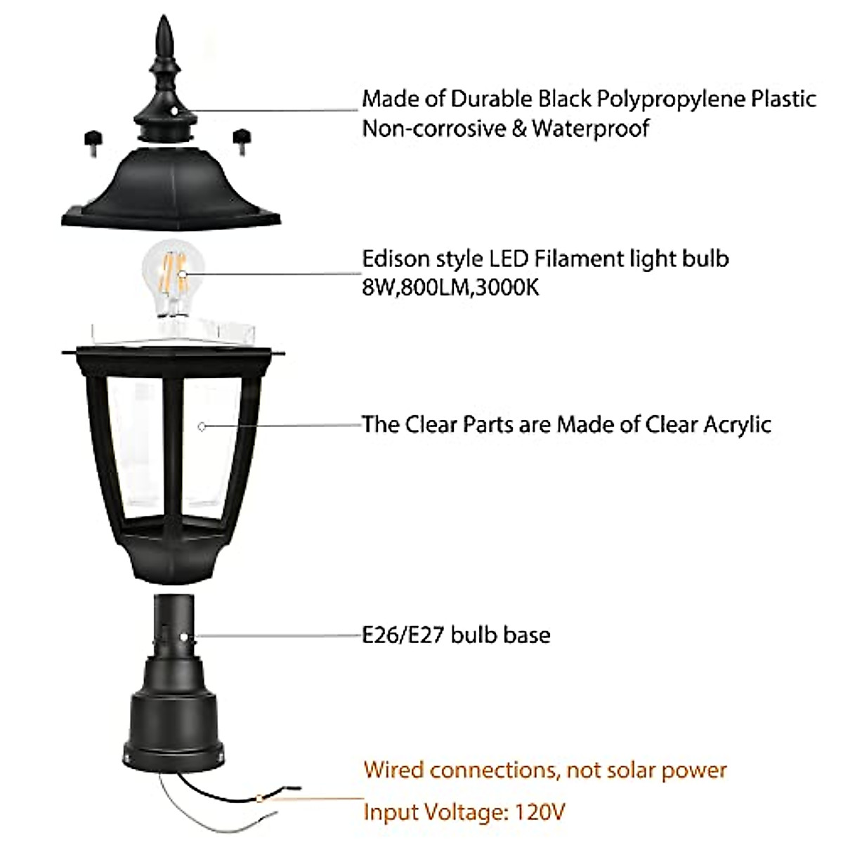 FUDESY Outdoor Post Lights, Electric Exterior Lamp Post Light Fixture with Pier Mount Base, LED Bulb Included, Anti Corrosion Black Plastic Materials, 2-Pack Pole Lanterns for Garden, Patio, Pathway
