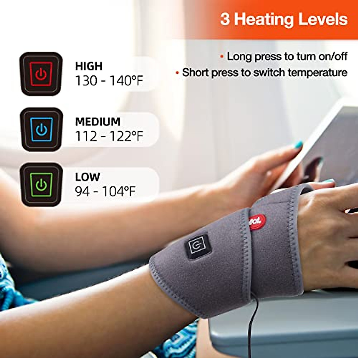 Comfheat Wrist Heating Pad Wrap for Pain Relief, Heated Wrist Brace Heat Therapy for Carpal Tunnel Relief, Sprains, Swelling, De Quervain's Tenosynovitis, Tendonitis Hand Pain - Left Right Hand Grey