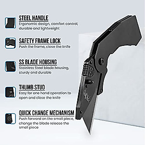 Lichamp 6-Pack Folding Utility Knife Box Cutter, Quick Change Razor Knife Utility Pocket Construction Blade Knife, (Black, C6BK)