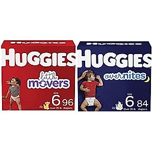 Baby Diapers Bundle: Huggies Little Movers Size 6, 96ct & Overnites Nighttime Diapers Size 6, 84ct