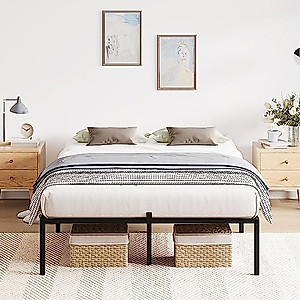 IDEALHOUSE Full Size Bed Platform Frame, Metal Full Bedframe No Box Spring Needed, 14 inch Easy to Assemble Noise-Free Black Mattress Frame - Full