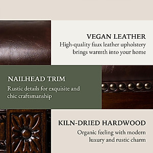 Maven Lane Pullman 26 Inch Tall Counter Height Upholstered Barstool with Back in Dark Walnut Finish with Vintage Brown Vegan Leather Seat, Set of 2