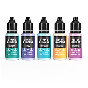 Pixiss Iridescent Color Changing Alcohol Ink Set - 5 Shades of Alcohol Ink for Epoxy Resin Supplies, Yupo Paper, Tumblers, Coasters - Resin Colorant for Epoxy Resin and Resin Art Supplies