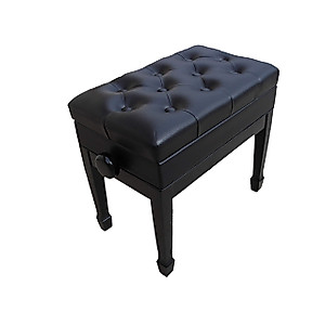 CPS Imports Genuine Leather Adjustable Artist Piano Bench Stool in Ebony with Music Storage