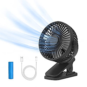 Ideapro 6 inch Portable Clip on Fan, Battery Operated USB Fan, Small Desk Fan with 3 Speeds, Strong Clamp, 360°Rotate Personal Fan for Office Home Dorm Stroller(Black)…
