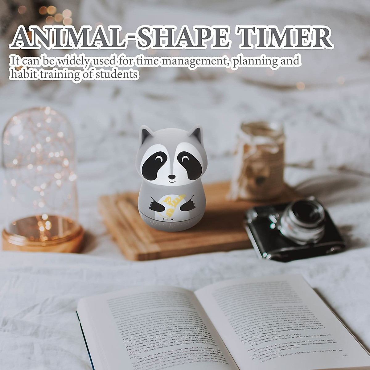 Raccoon Kitchen Timer Cooking Timepiece: Manual Mechanical Timer 60 Minutes Cute Cartoon Animal Shape Countdown Clock Portable Alarm Clock Kitchen Cooking Tool
