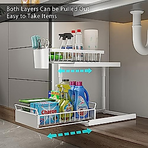 CICUFY Metal Under Sink Organizer,2-Tier Double Sliding Under Sink Storage for kitchen & Bathroom Cabinet-White