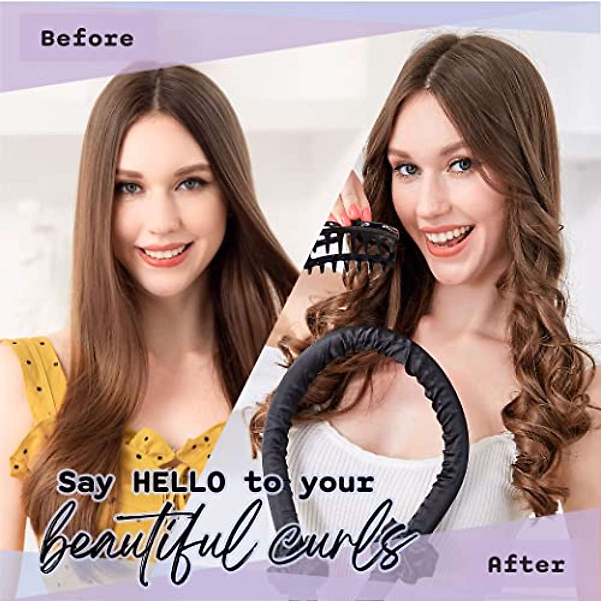 Heatless Curling Rod Silk Headband, No Heat Curls Rollers, Curlers with Ribbons Sleeping Soft Wave Hair Curler DIY Hair Styling Tools Formers for Long Medium Hair (Glossy Black)