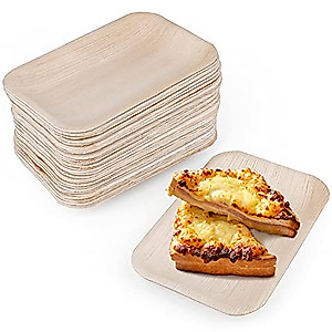 Dicunoy 35 Pack Disposable Charcuterie Boards, Mini Appetizer Serving Platters, Reusable Food Trays Palm Leaf Plates for Party, Rectangle Cocktail Dishes for Weddings, Dessert, BBQ, Sushi, 9.5" x 6"