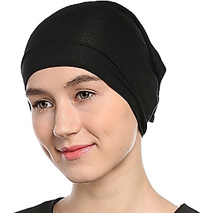 Black Under Scarf Tube Cap with Brim (Hijab Accessory), Black, Size One Size
