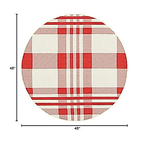 SAFAVIEH Courtyard Collection 4' Round Red/Bone CY6201 Plaid Indoor/ Outdoor Patio Backyard Mudroom Area Rug