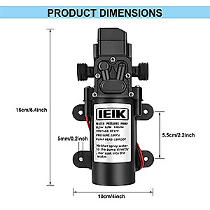 IEIK Water Pressure Diaphragm Pump DC 12V 30W Water Pressure Sprayer Pump 3LPM 0.8 GPM 100PSI 130ft Self Priming Pump for Caravan RV Boat Marine Agricultural Spraying Port